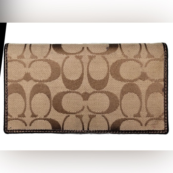 Coach | Accessories | Coach Checkbook Cover Brown Signature Canvas ...